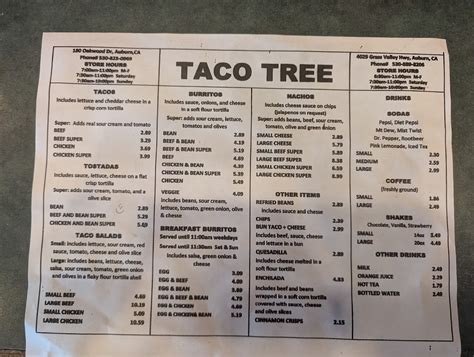 Taco Tree Menu Discover Authentic Tacos Burritos And More