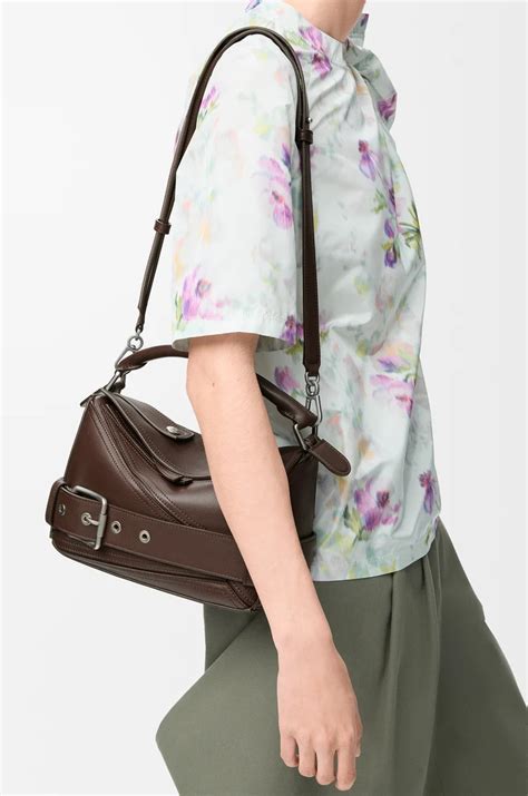 Small Puzzle Biker Bag In Shiny Calfskin Brown Loewe