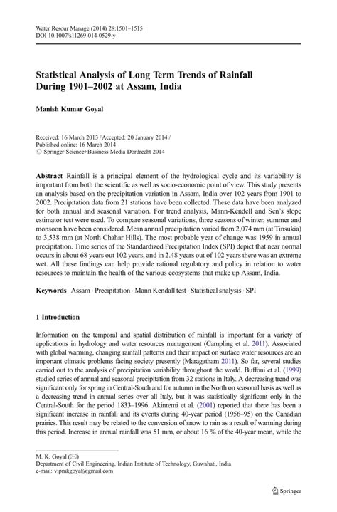 Pdf Statistical Analysis Of Long Term Trends Of Rainfall During 1901