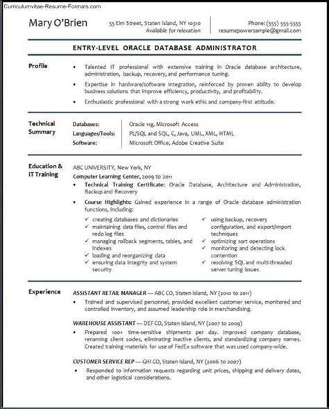 Resume Format For Administration