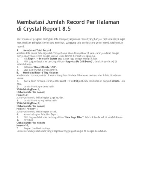 membatasi jumlah record per halaman di crystal report pdf