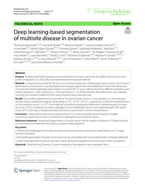 Pdf Deep Learning Based Segmentation Of Multisite Disease In Ovarian