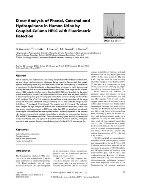 Pdf Direct Analysis Of Phenol Catechol And Hydroquinone In Human