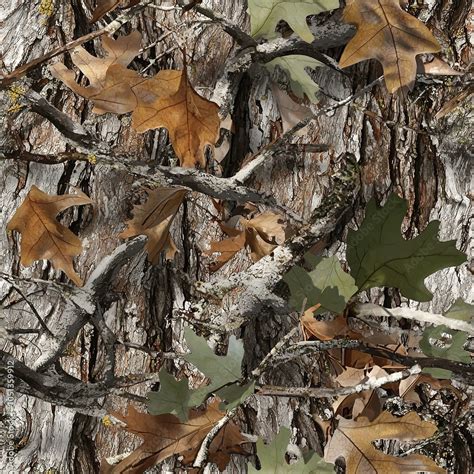 Oak Tree Bark Oak Leaves Hunting Camo Pattern Seamless Camouflage