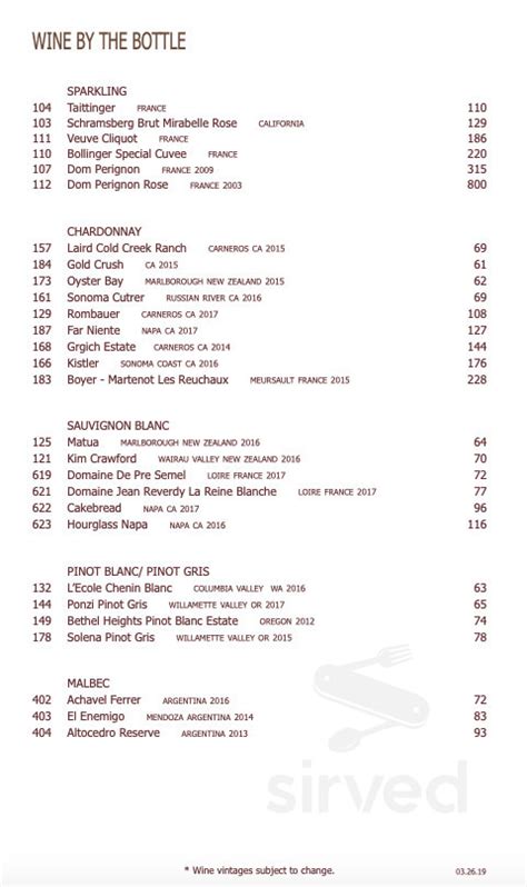 Menu Koloa His Tidepools Sirved