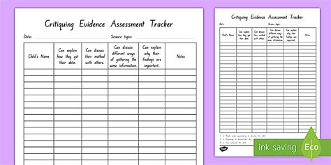 Editable Critiquing Evidence Assessment Tracker Twinkl