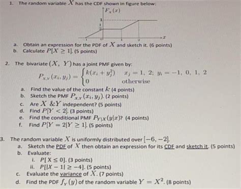 Solved 1 The Random Variable X Has The CDF Shown In Figure Chegg Com