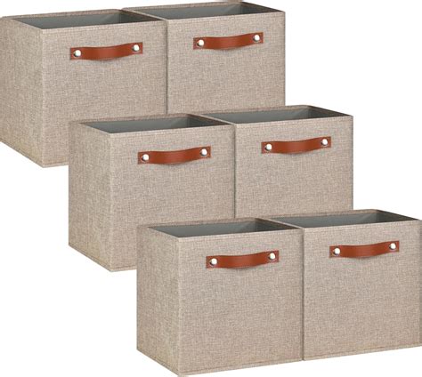 Pomatree 11 Inch Cube Storage Bin 6 Pack Linen Fabric Cubby Storage