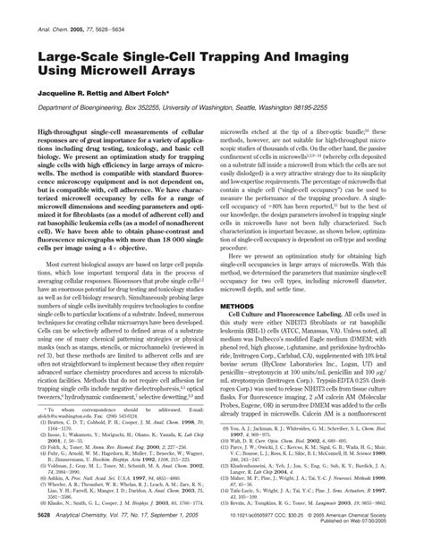 Pdf Large Scale Single Cell Trapping And Imaging Using Microwell Arrays