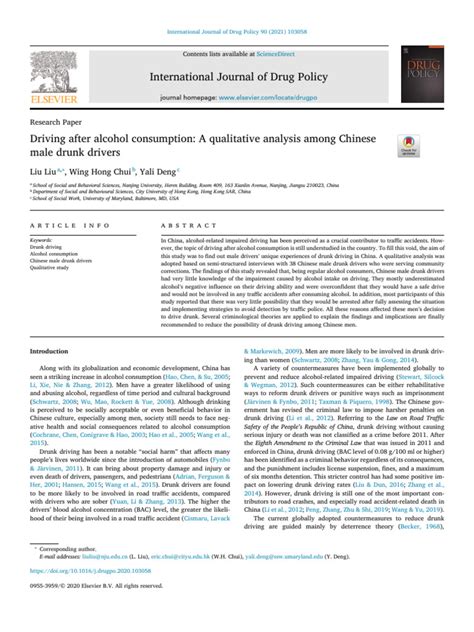 Driving After Alcohol Consumption A Qualitative Analysis Among Chinese