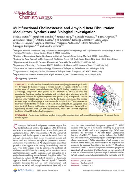Pdf Multifunctional Cholinesterase And Amyloid Beta Fibrillization