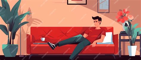 Premium Ai Image Man Lying On Sofa At Home Sad Bored Lazy Passive Guy