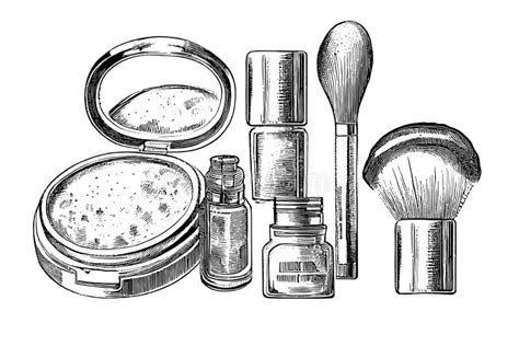 Make Up And Cosmetics Set Products Collection Hand Drawn Sketch In
