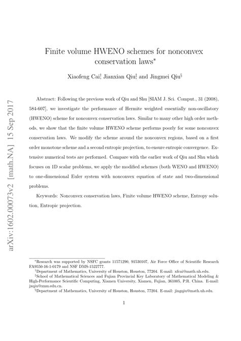 Pdf Finite Volume Hweno Schemes For Nonconvex Conservation Laws