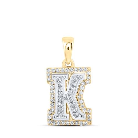 10kt Two Tone Gold Womens Round Diamond K Initial Letter Pendant 15