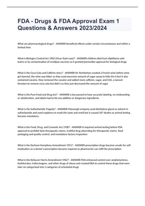 Fda Drugs And Fda Approval Exam 1 Questions And Answers 2023 2024 Fda Drugs And Fda Approval