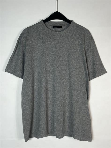Designer × Luxury × Prada Prada Triangle Logo Gray Tee Blanked Prada