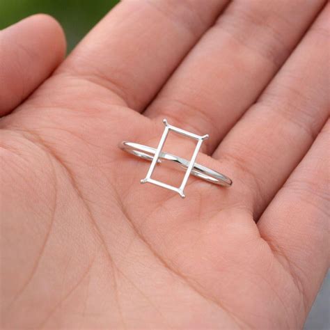 Minimalist Emerald Cut Engagement Ring Setting Sterling Silver 4