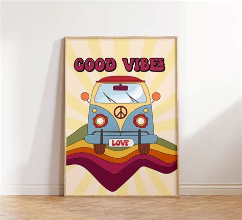 Free Download Retro Wall Art Good Vibes” Hippie Van Printable