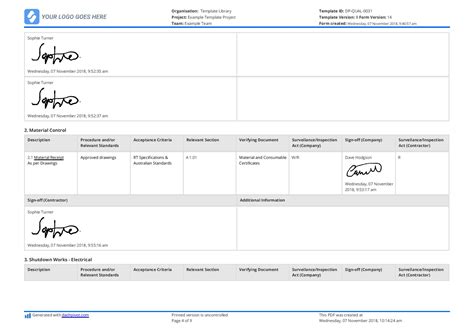 Inspection Test Plan For Electrical Free And Editable Template