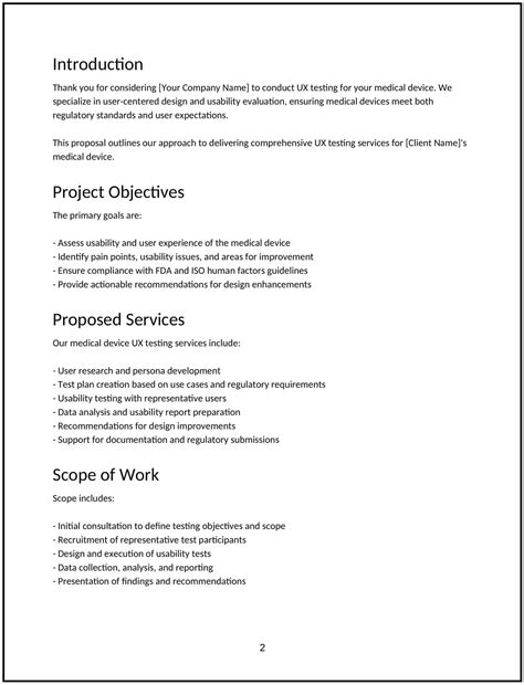 Medical Device Ux Testing Proposal Free Template