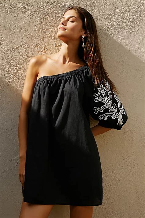 By Anthropologie One Shoulder Embroidered Mini Dress Anthropologie