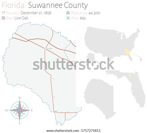 Large Detailed Map Suwannee County Florida Stock Vector Royalty Free