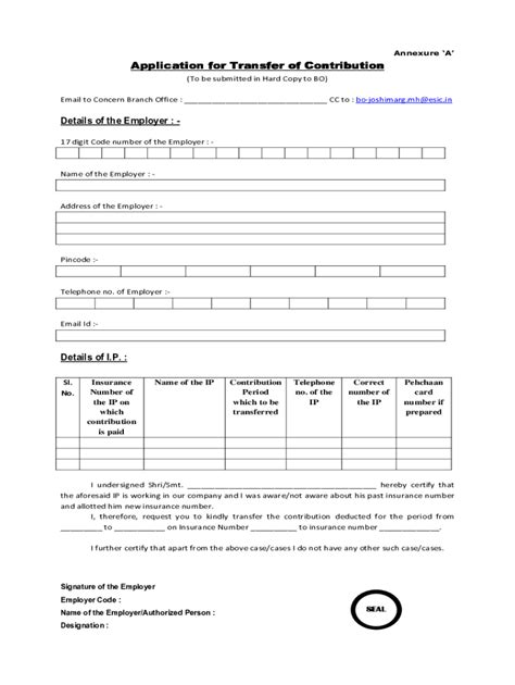 Fillable Online Esic Contribution Transfer Form Fill Online