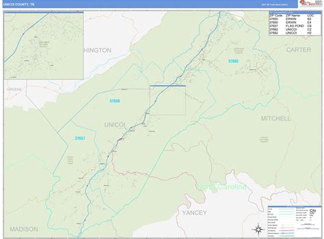 Unicoi County Tn Zip Code Wall Map Basic Style By Marketmaps Mapsales