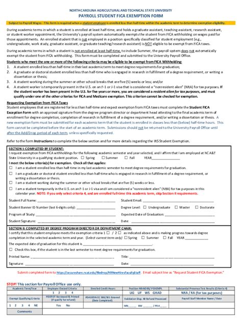 Fillable Online Payroll Student Fica Exemption Form Aggie Hub Fax