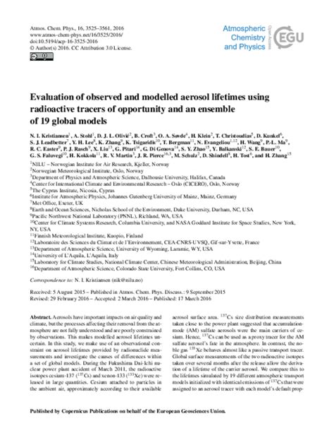 Pdf Evaluating Aerosol Lifetimes Using Radionuclide Observations