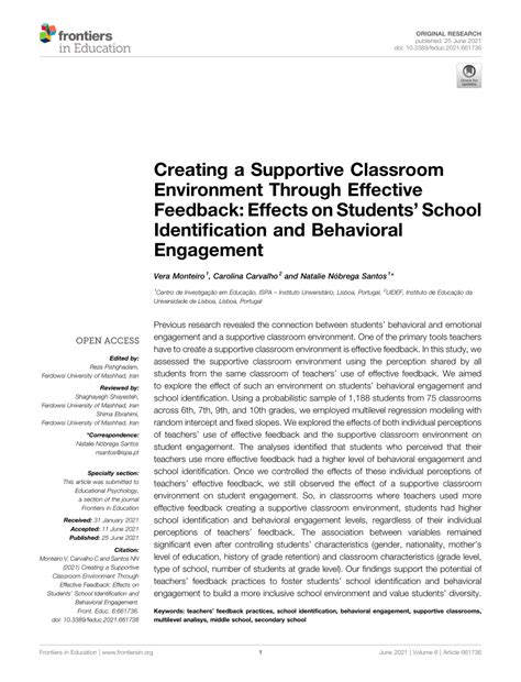 Pdf Creating A Supportive Classroom Environment Through Effective