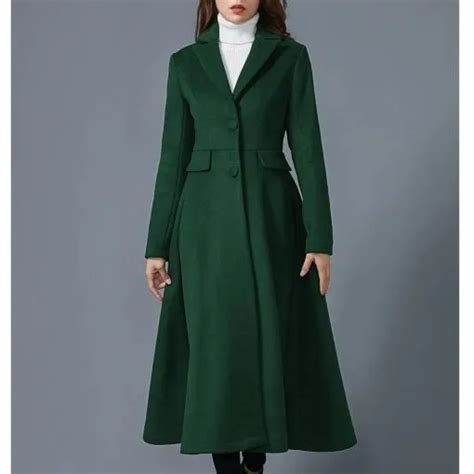Womens Dark Green Swing Wool Coat