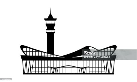 Solid Modern Airport Terminal Building Icon Isolated Flat Design Symbol