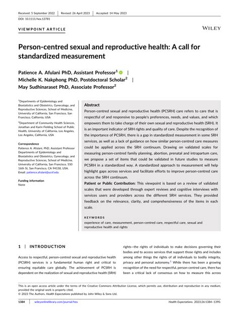 Pdf Person‐centred Sexual And Reproductive Health A Call For