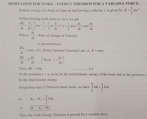 Prove Work Energy Theorem For A Variable Force Medical Dreams