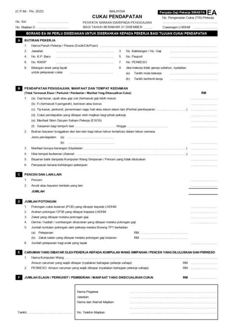 Borang Ea Terkini Borang Cukai Pekerja E Filing Lhdn
