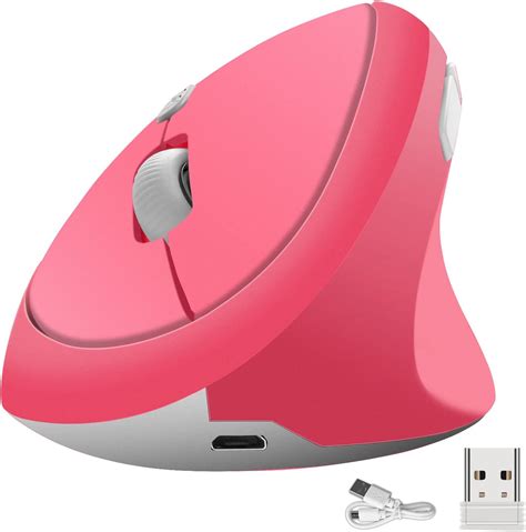 Pink Wireless Ergonomic Mouse Rechargeable Vertical 24g Optical