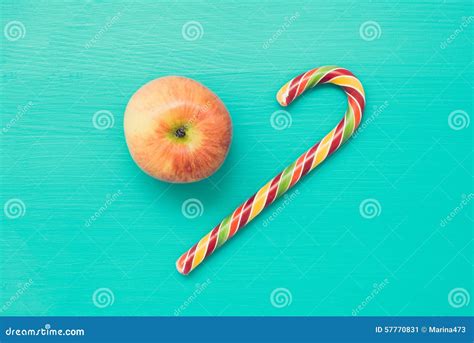 Apple And Candy Cane Stock Image Image Of Candy Fruit 57770831