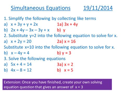 Simultaneous Equations Teaching Resources