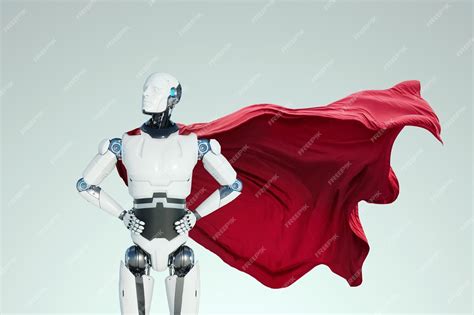 Premium Photo Super Robot Assistant Stands In A Heroic Pose With A