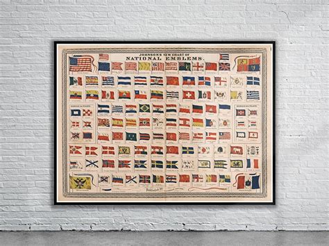 Póster De Mapa Vintage Con Banderas Antiguas Emblemas Nacionales De