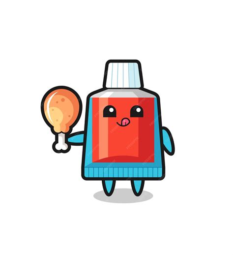 Premium Vector Toothpaste Cute Mascot Is Eating A Fried Chicken