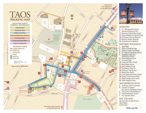Taos Walking Map Walking Map Vacation Guide Taos New Mexico