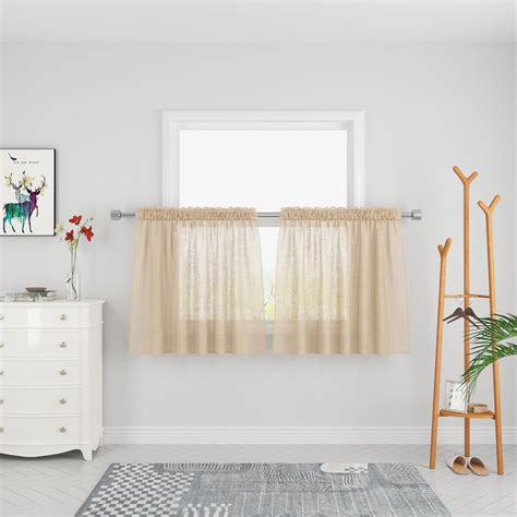 Upopo Beige Curtain Panels Small Sheer Tier Curtains 36