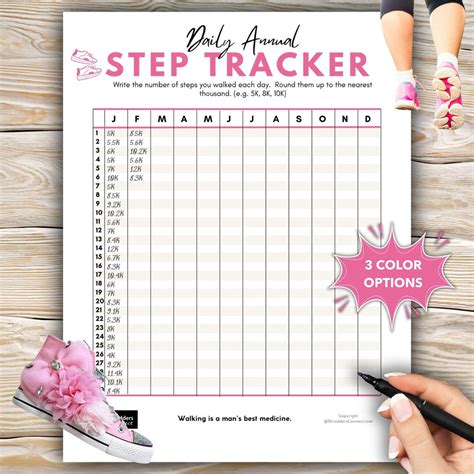 Daily Step Tracker Printable Monthly Step Log Fitness Tracker