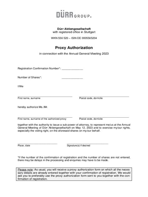 Fillable Online Proxy Authorization For Annual General Meeting 2023 Fax