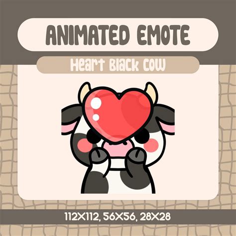 Kawaii Heart Black Cow Animated Emote For Twitch And Discord Cute Cow