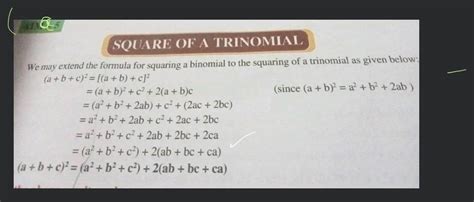 Square Of A Trinomialwe May Extend The Formula For Squaring A Binomial T