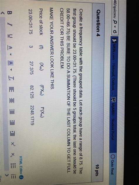 Create A Frequency Table With The Grouped Data Let
